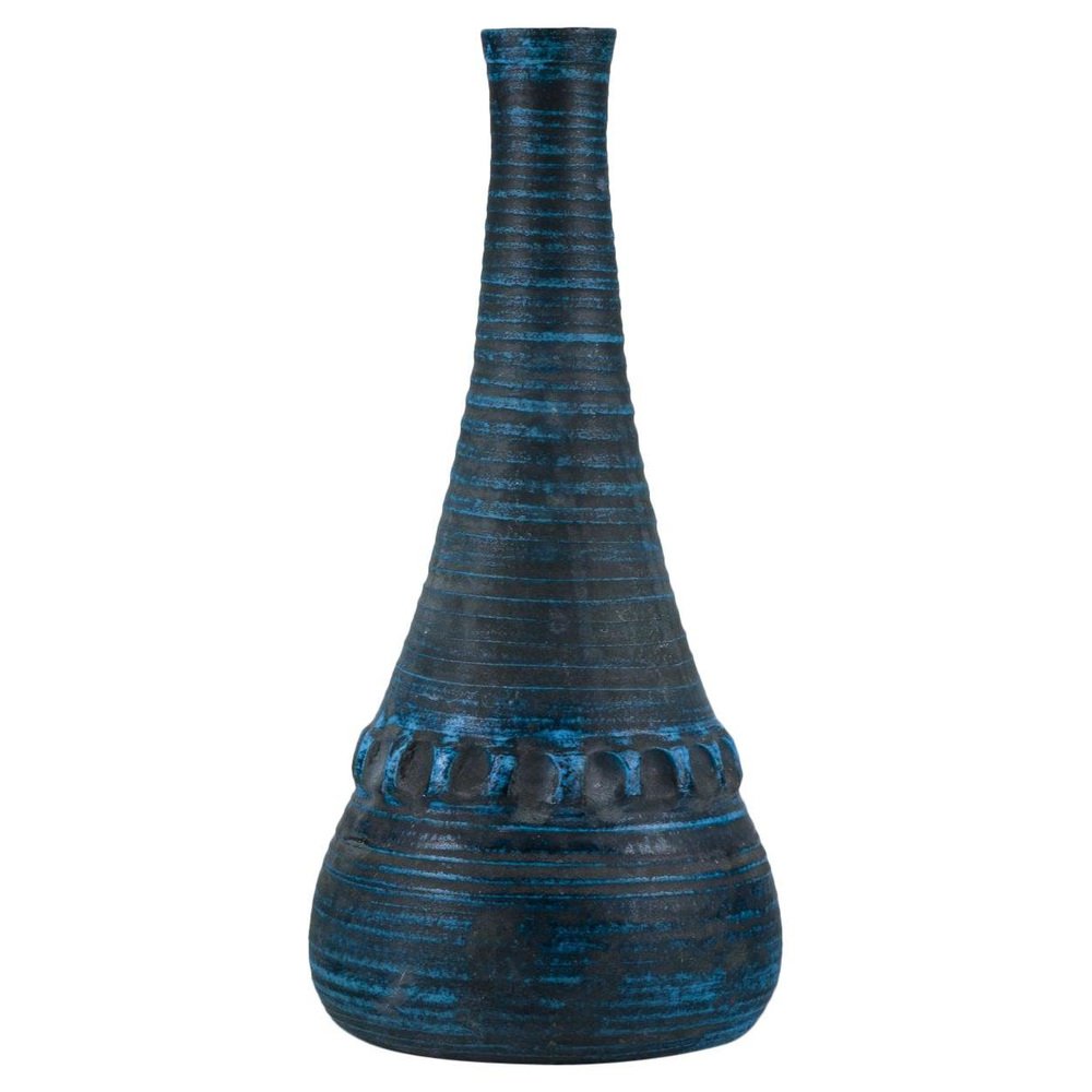 Modernist French Ceramic Floor Vase in Azure Glaze, 1960s for sale at Pamono