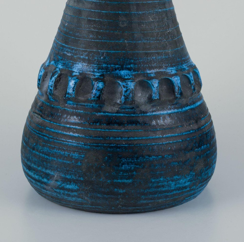 Modernist French Ceramic Floor Vase in Azure Glaze, 1960s for sale at Pamono