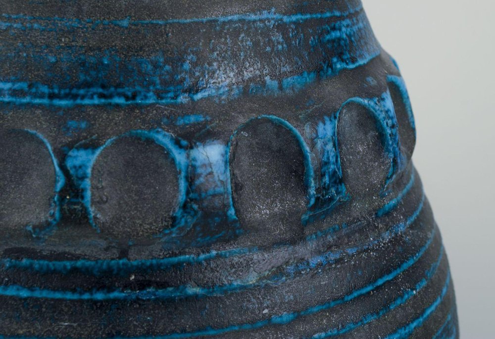 Modernist French Ceramic Floor Vase in Azure Glaze, 1960s for sale at Pamono