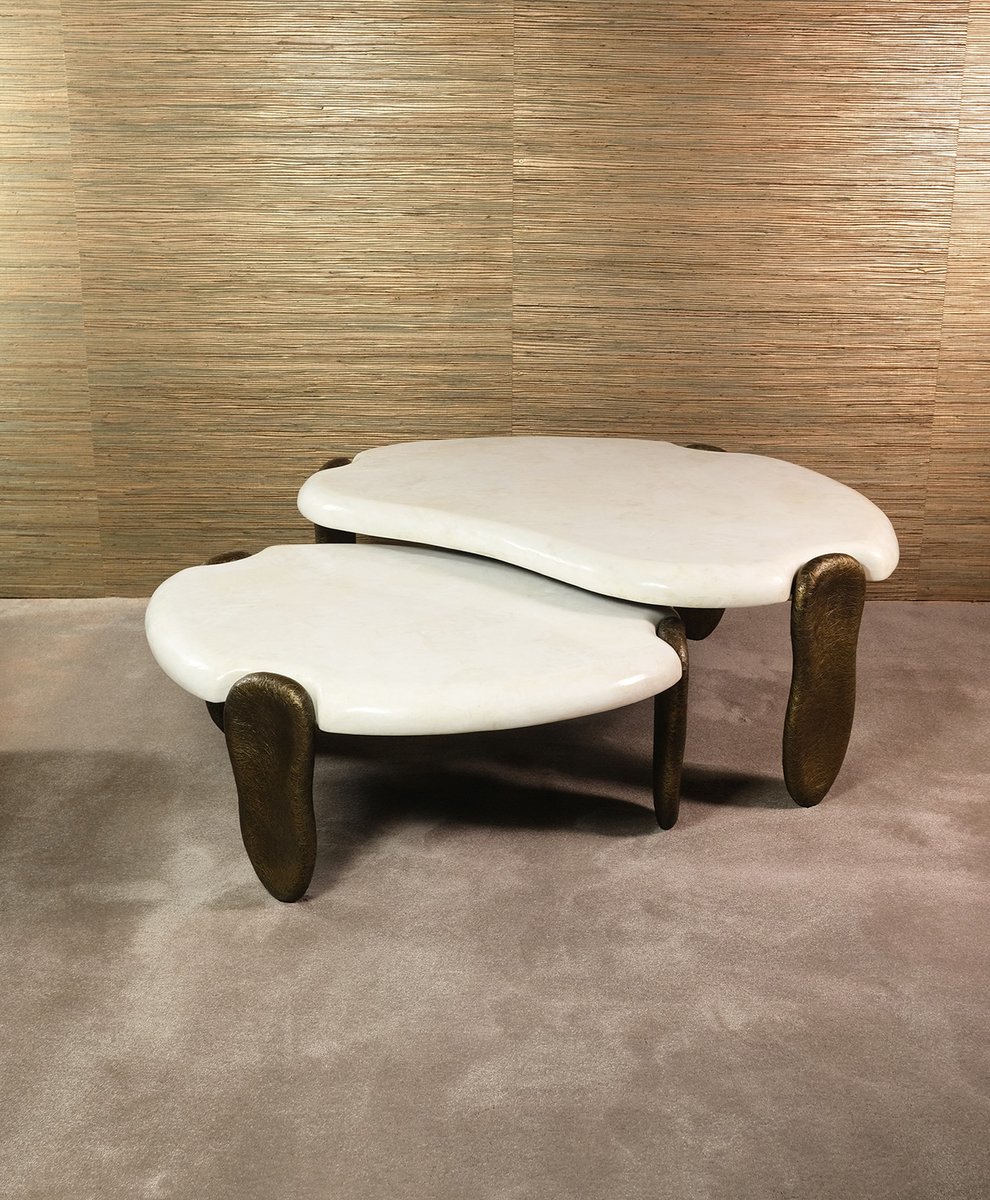 White Rock Crystal and Bronze Fiber Coffee Tables by Ginger Brown, Set ...