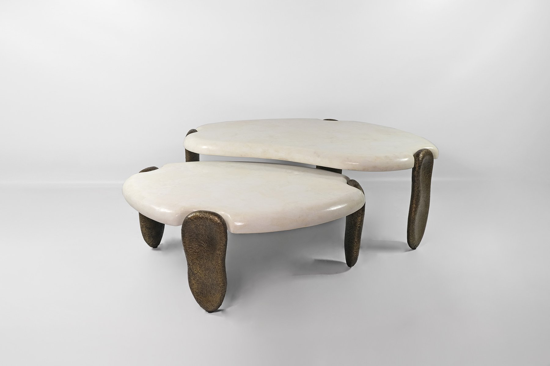 White Rock Crystal and Bronze Fiber Coffee Tables by Ginger Brown, Set ...