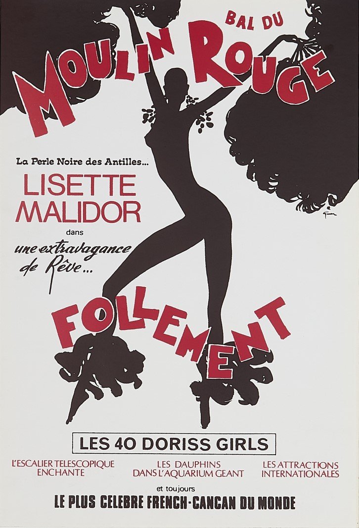 Original Vintage Bal du Moulin Rouge Follement Poster Printed in Offset ...