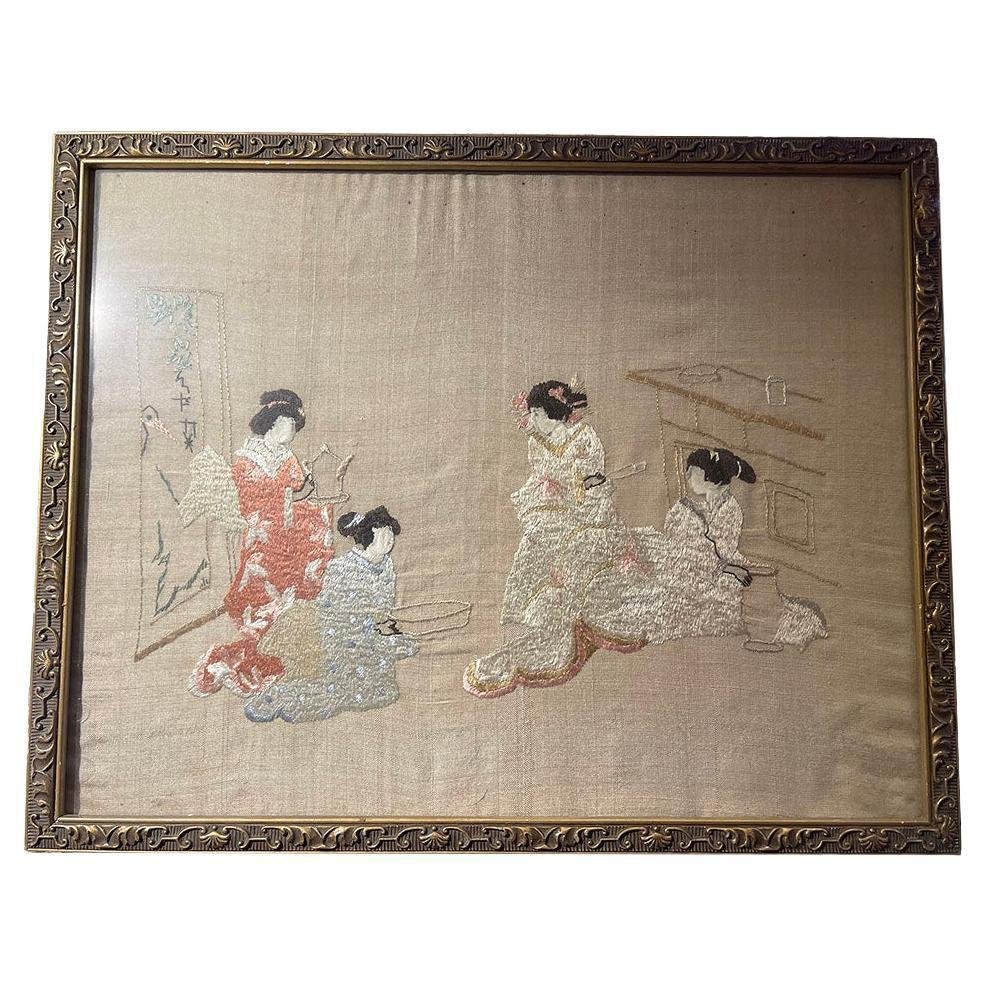 Mid-20th Century Japanese Silk Embroidered Framed Painting for sale at ...