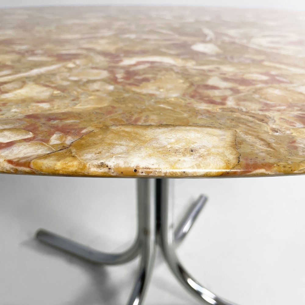 Modern Italian Round Dining Table in Red Marble and Chromed Steel ...