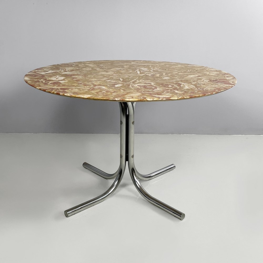 Modern Italian Round Dining Table in Red Marble and Chromed Steel ...
