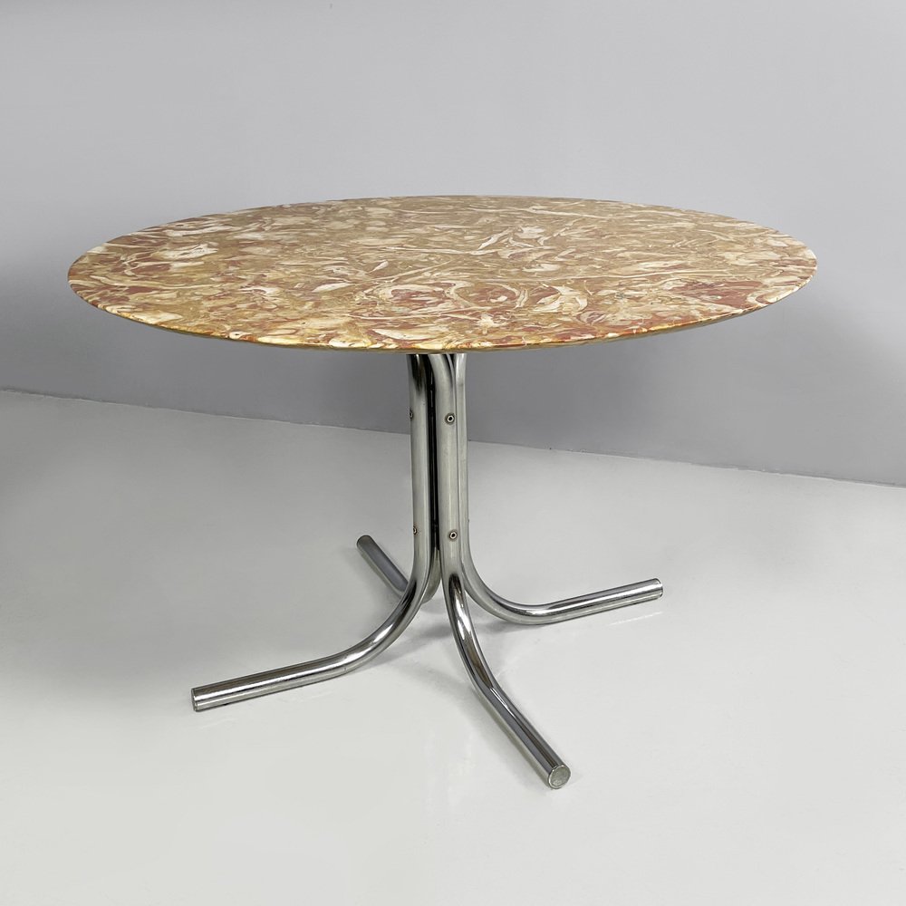 Modern Italian Round Dining Table in Red Marble and Chromed Steel ...