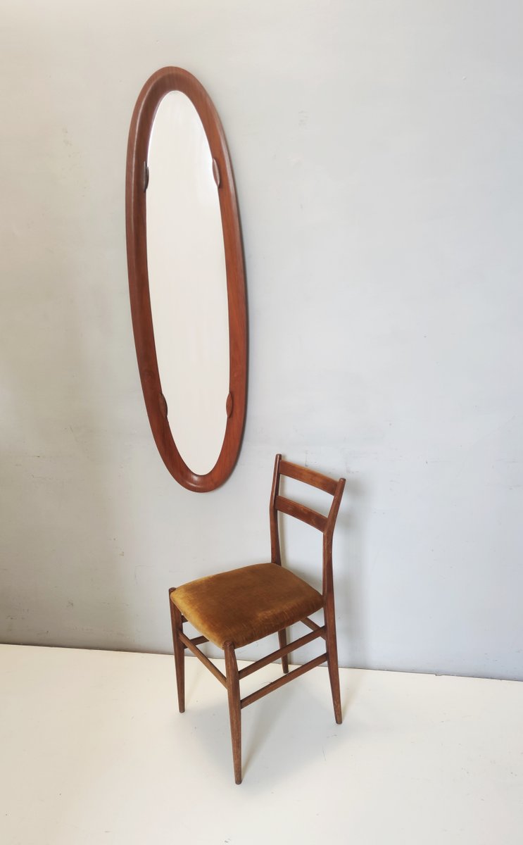 Vintage Oval Wall Mirror with Beech Frame, 1960s for sale at Pamono