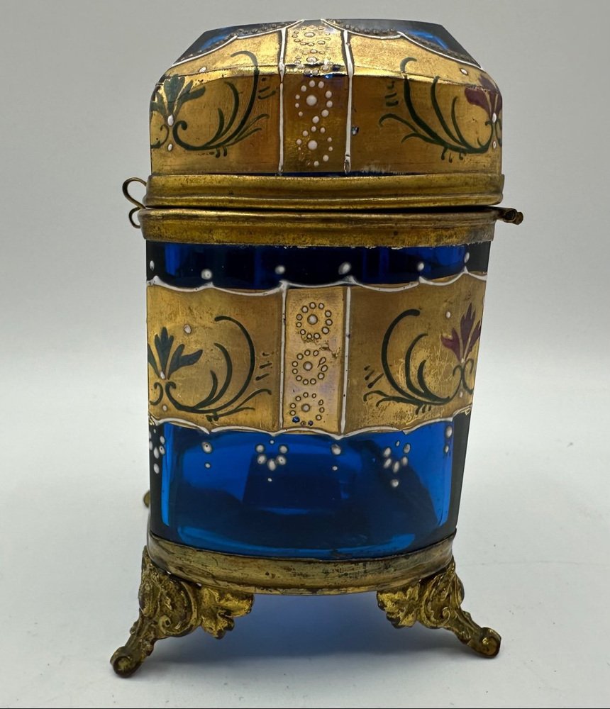 Antique 19th Century Moser Blue Enamelled Glass Jewelry Box, Bohemia ...