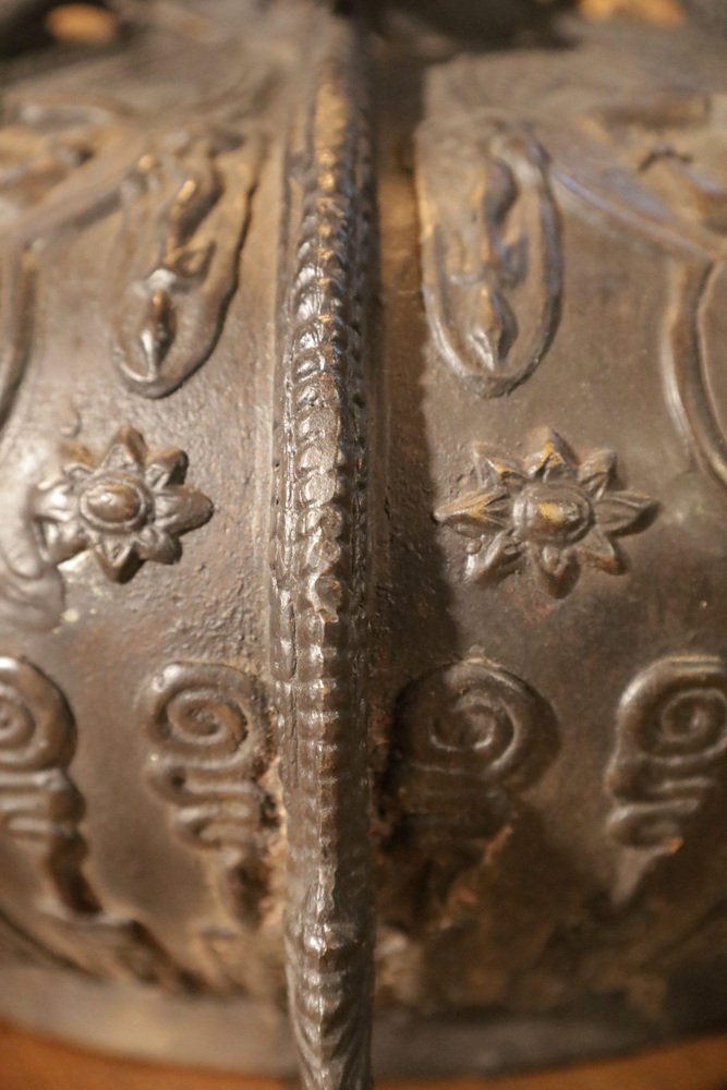 Antique Bronze Container with Buddhist Symbols for sale at Pamono