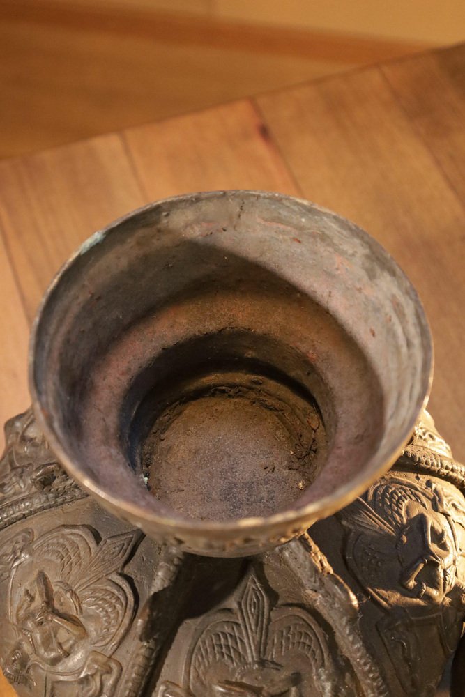 Antique Bronze Container with Buddhist Symbols for sale at Pamono
