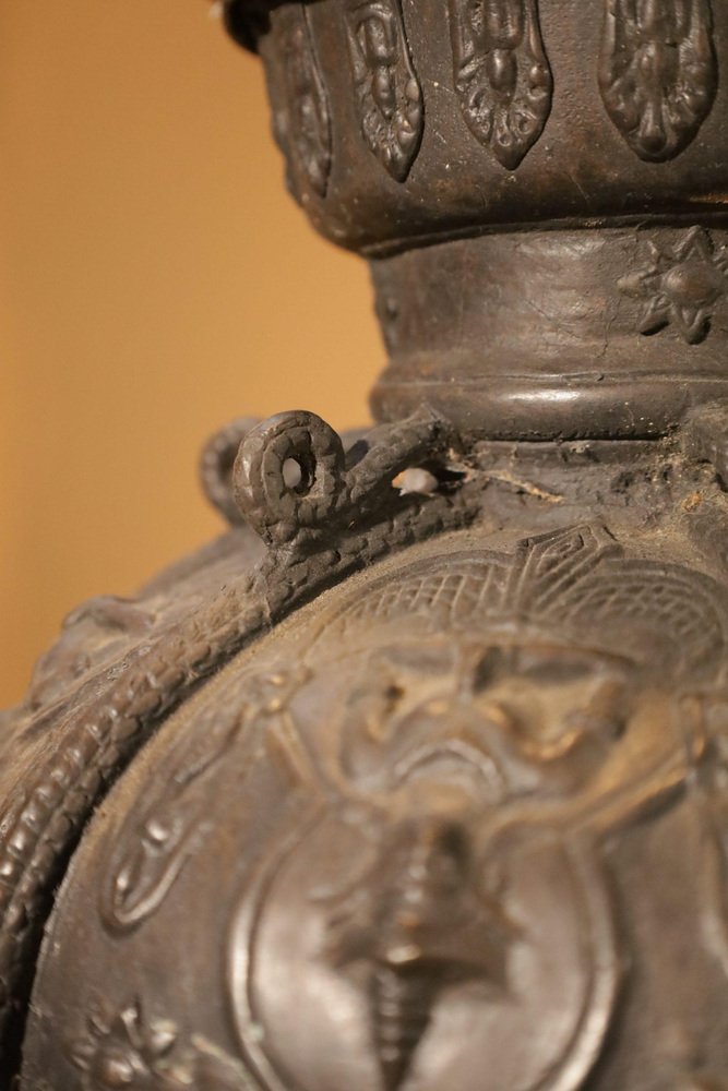 Antique Bronze Container with Buddhist Symbols for sale at Pamono