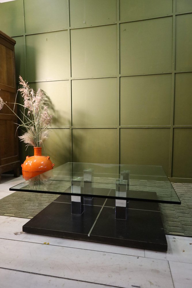 Glass and Chrome Coffee Table, 1990s for sale at Pamono