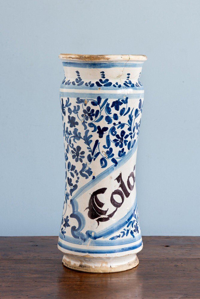 18th Century Spanish Blue & White Albarello Jar for sale at Pamono