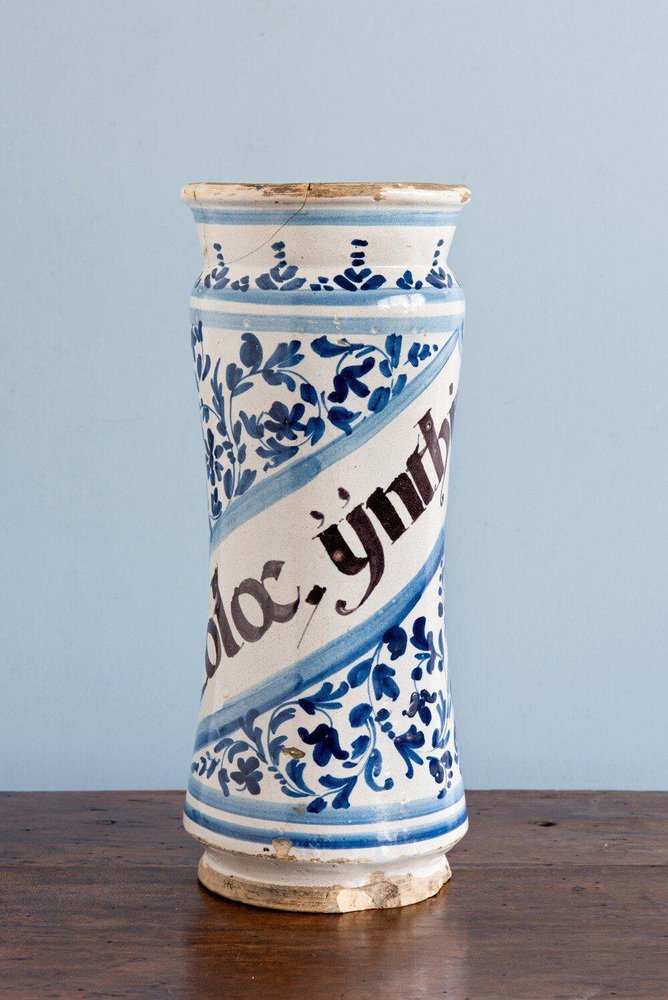18th Century Spanish Blue & White Albarello Jar for sale at Pamono