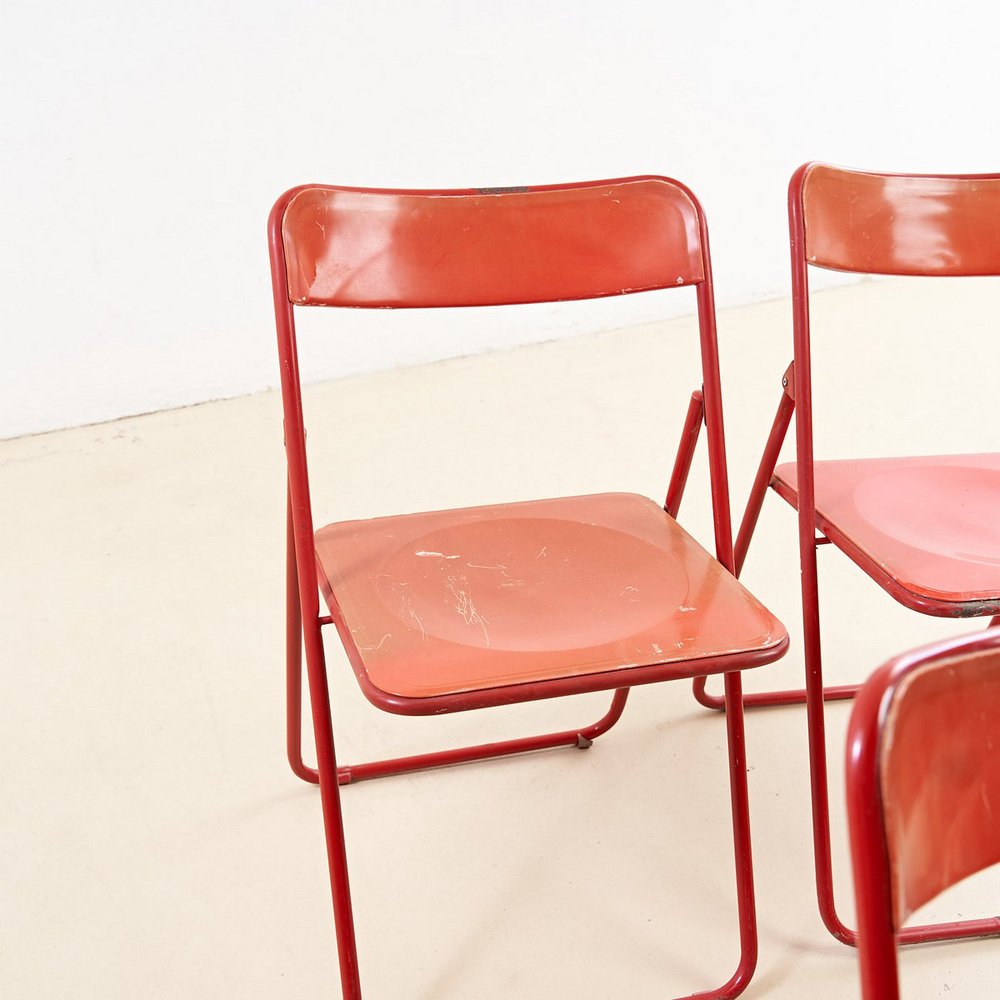 Red Folding Chairs, 1960s, Set of 4 for sale at Pamono