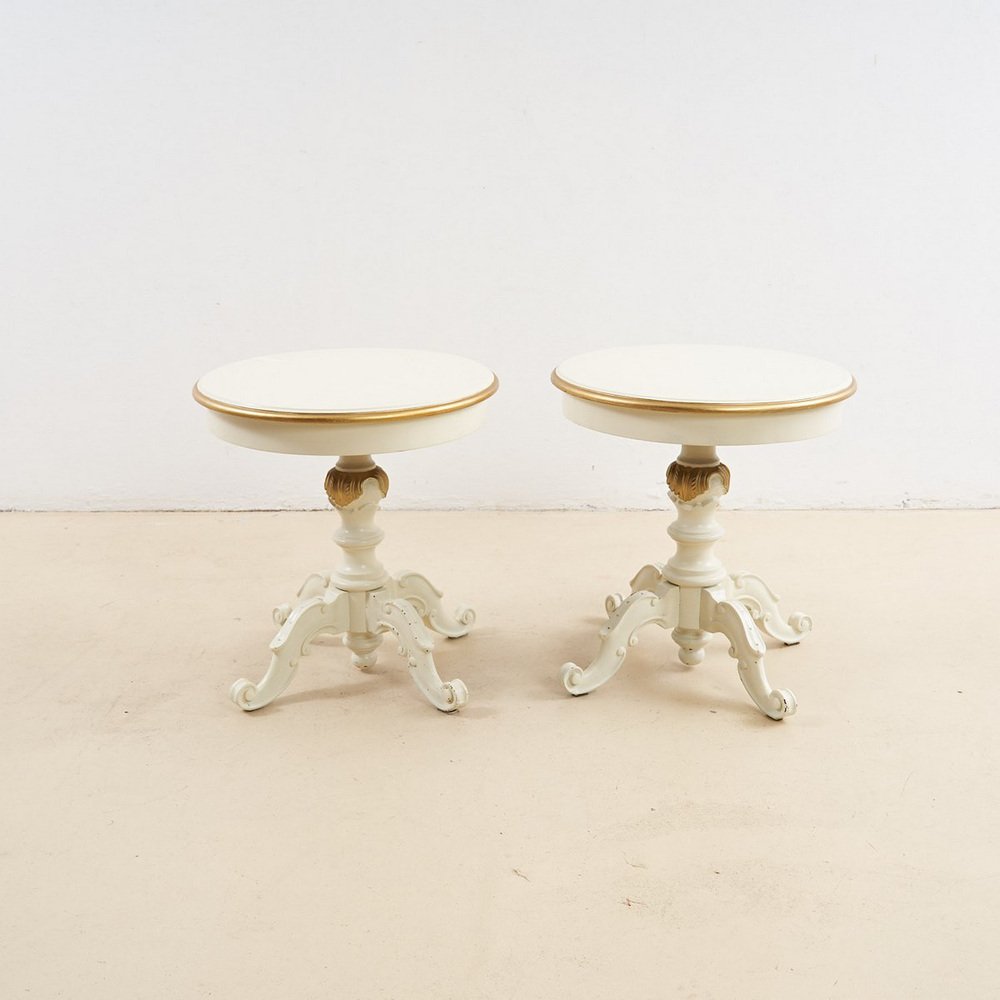 White Lacquered Wooden Tables with Golden Details, Set of 2 for sale at ...