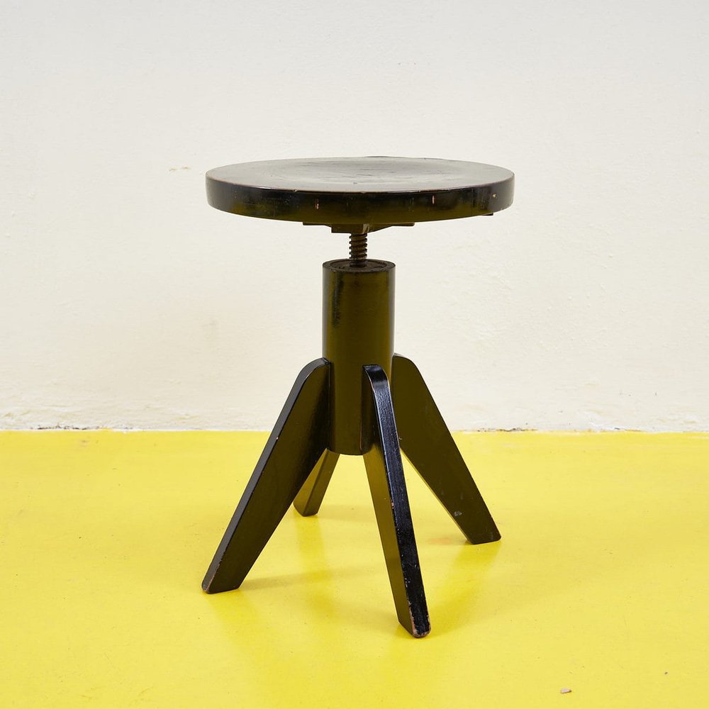 Screw Stool in Black Lacquered Wood for sale at Pamono