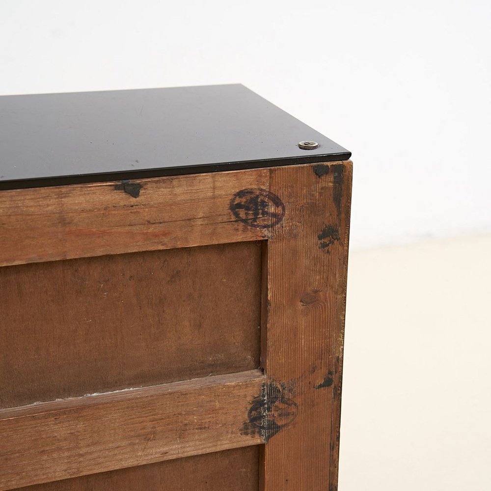Art Deco Nightstands in Parchment with Black Glass Top, Set of 2 for ...