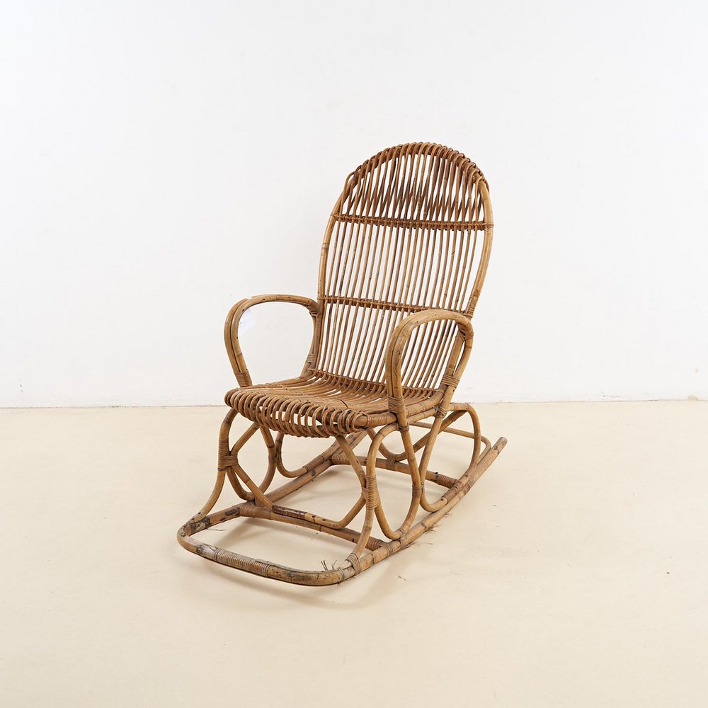 Rattan Rocking Armchair for sale at Pamono