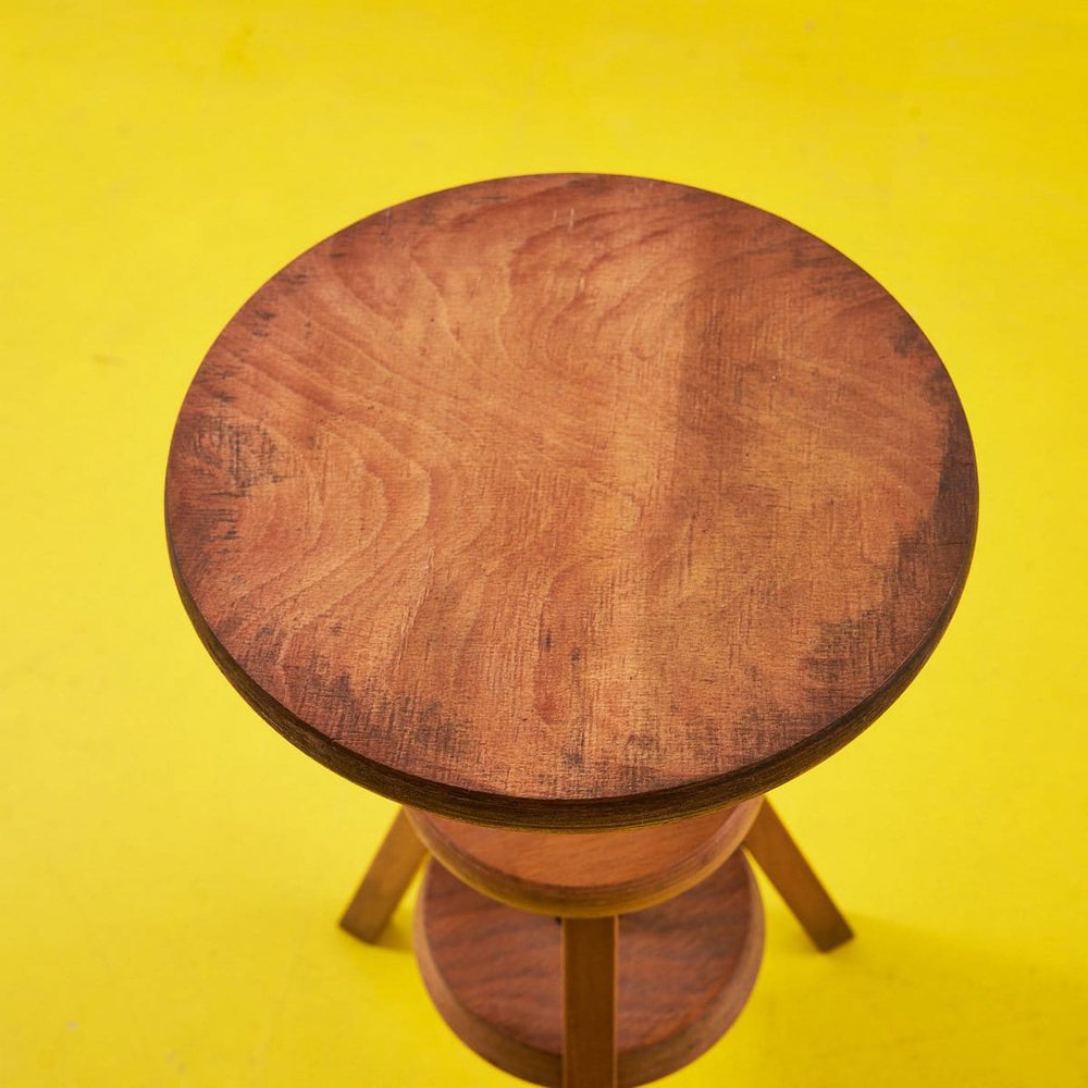 Screw-Adjustable Wooden Stool for sale at Pamono