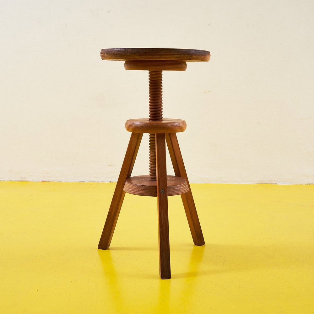 Screw-Adjustable Wooden Stool for sale at Pamono