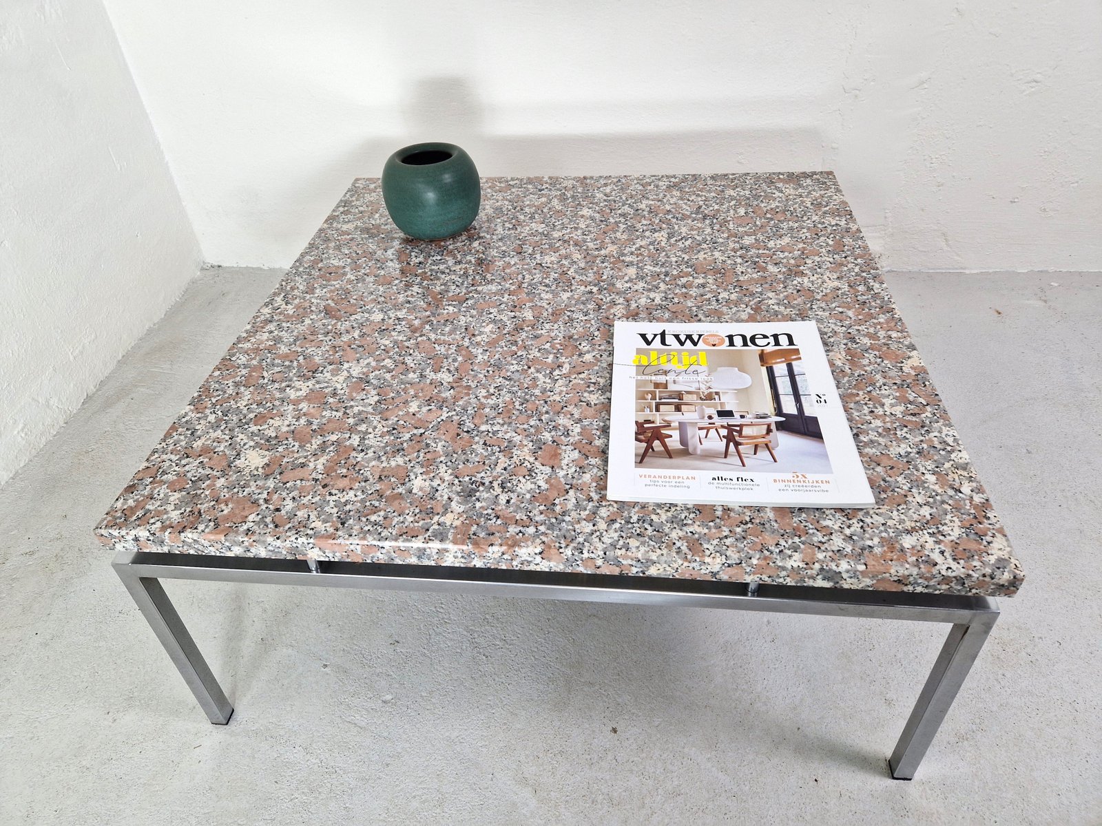 Mid-Century Dutch Granite on Steel Coffee Table, 1970s for sale at Pamono