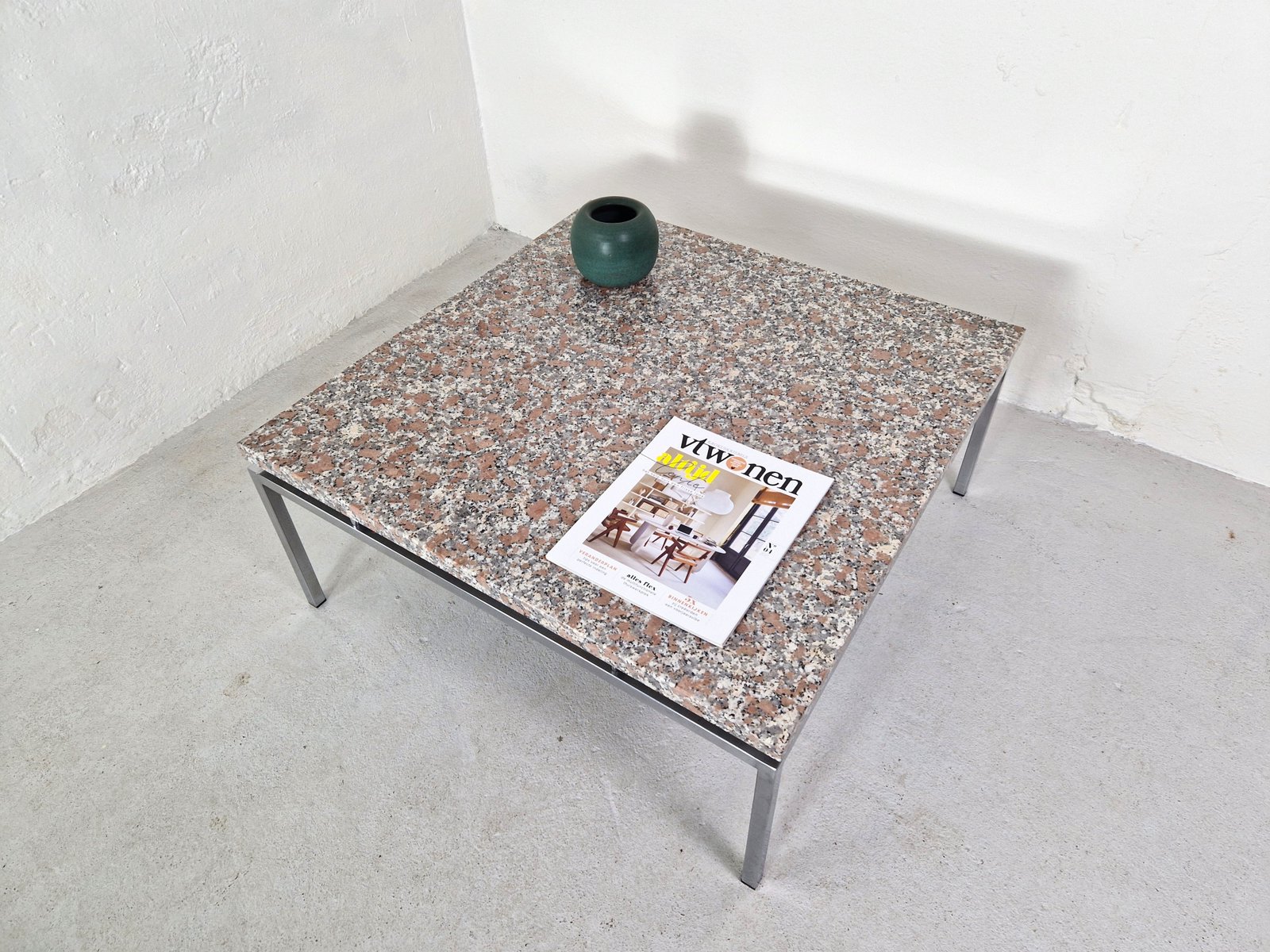 Mid-Century Dutch Granite on Steel Coffee Table, 1970s for sale at Pamono