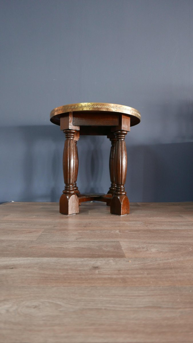 Antique Oak Smoking Table with Ornamental Brass Top, Germany, 1920s for ...