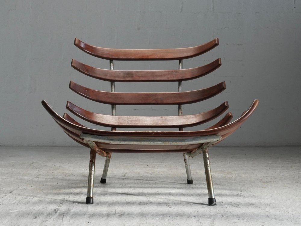 Rib Chair in Teak and Metal, Brazil, 1950s for sale at Pamono