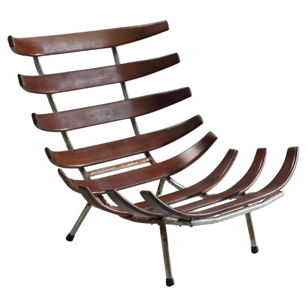 Rib Chair in Teak and Metal, Brazil, 1950s for sale at Pamono