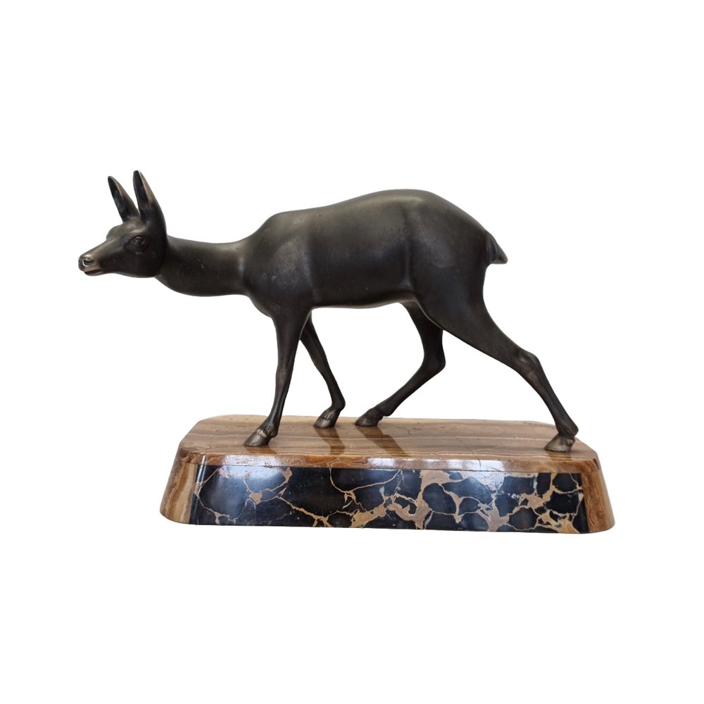 Art Deco Statue of Deer in Metal and Marble by Irénée Félix René ...