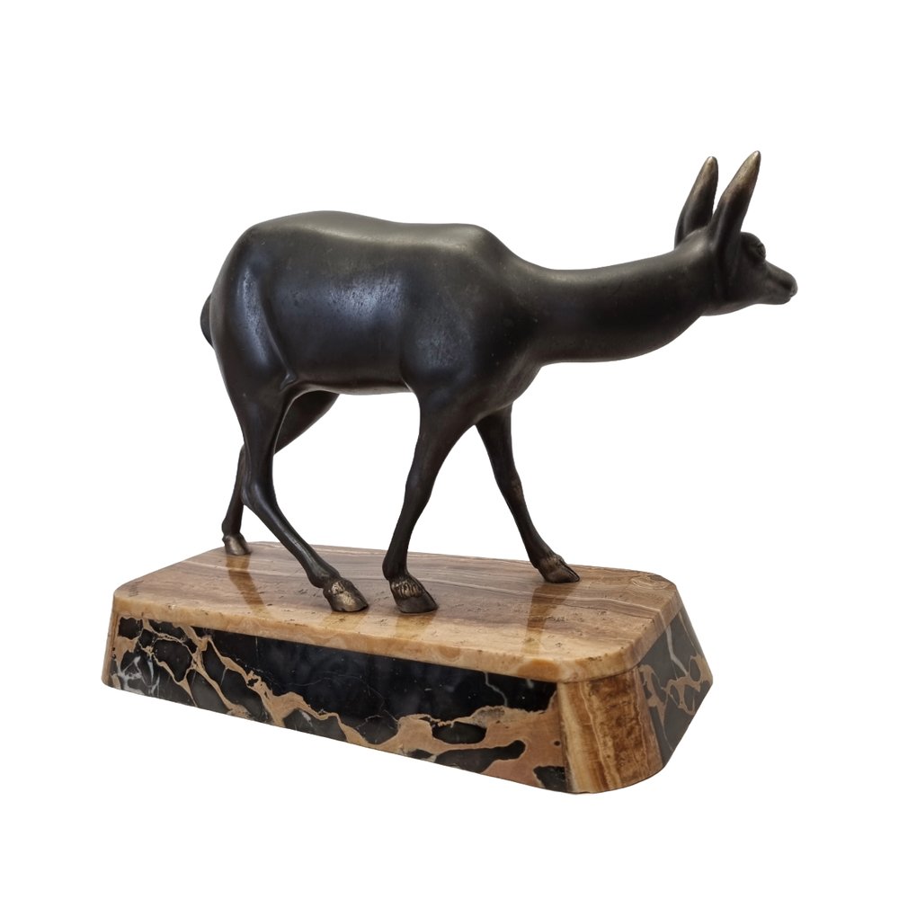 Art Deco Statue of Deer in Metal and Marble by Irénée Félix René ...