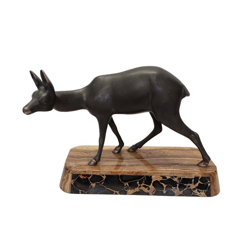 Art Deco Statue of Deer in Metal and Marble by Irénée Félix René ...