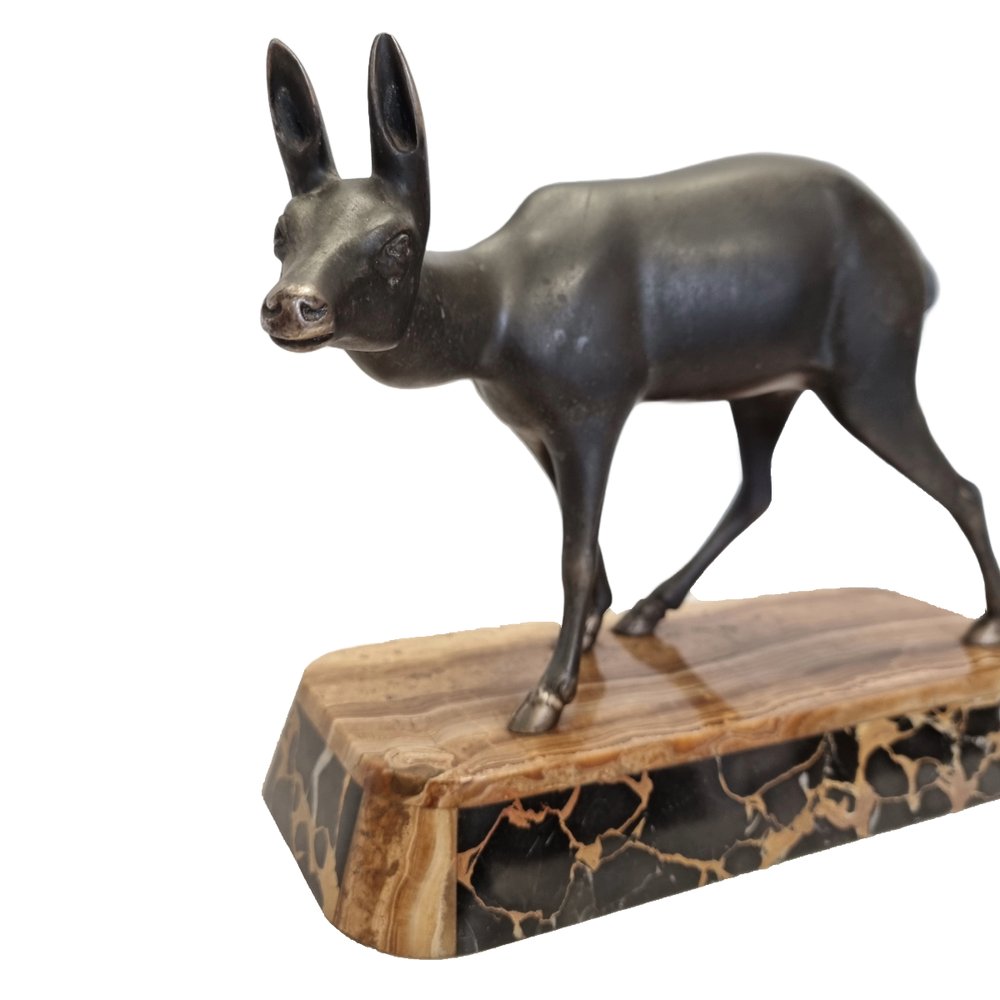 Art Deco Statue of Deer in Metal and Marble by Irénée Félix René ...