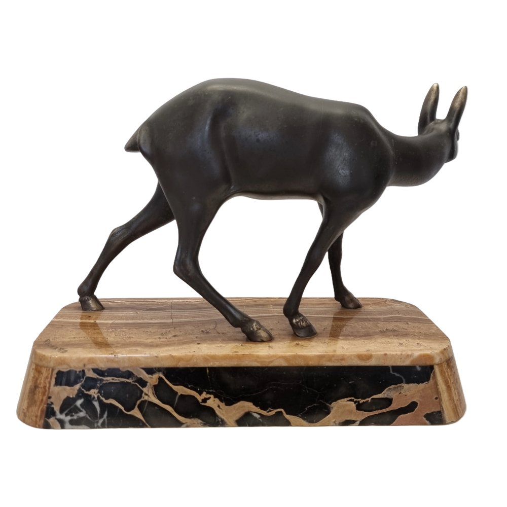 Art Deco Statue of Deer in Metal and Marble by Irénée Félix René ...