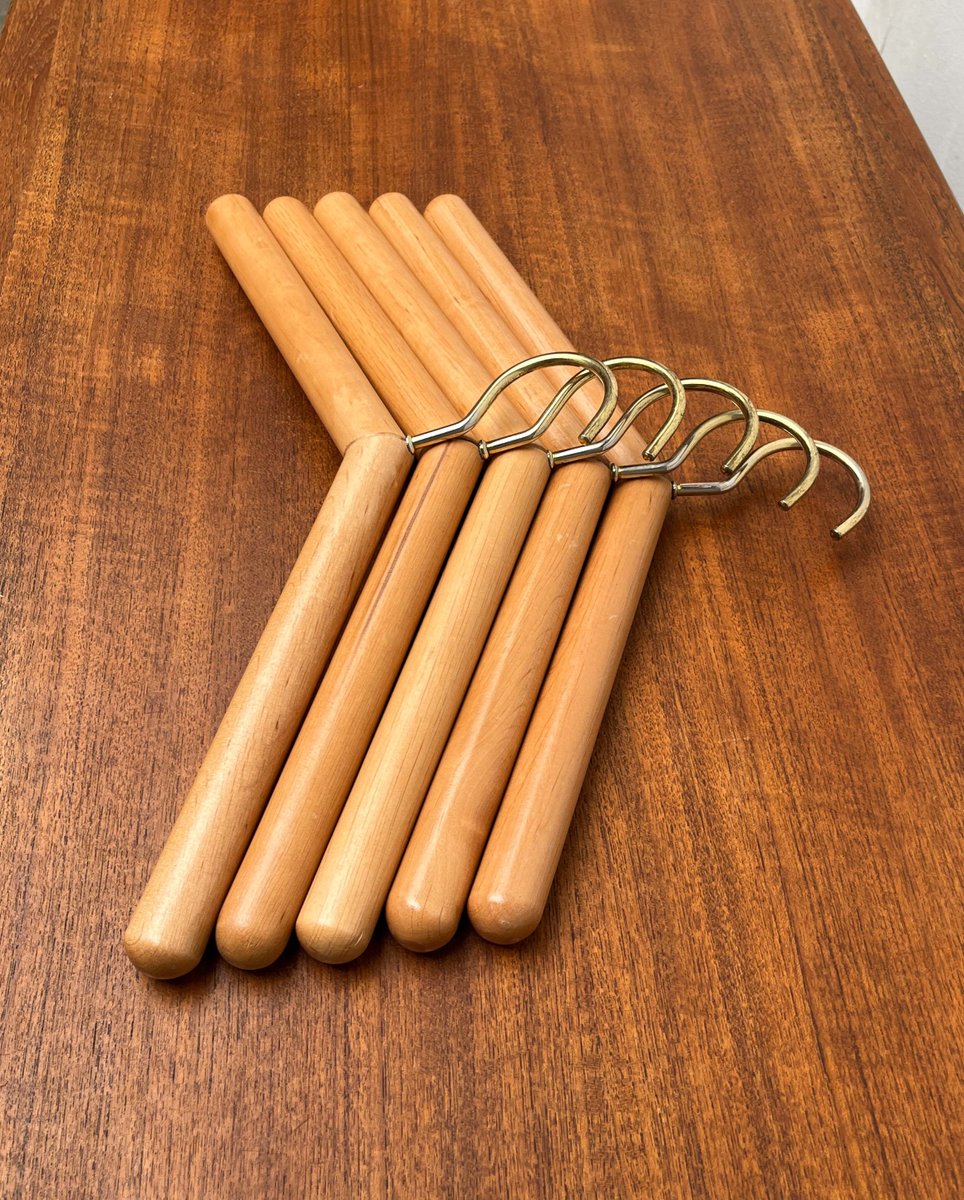 Vintage Wood Coat Hangers, 1970s, Set of 5 for sale at Pamono