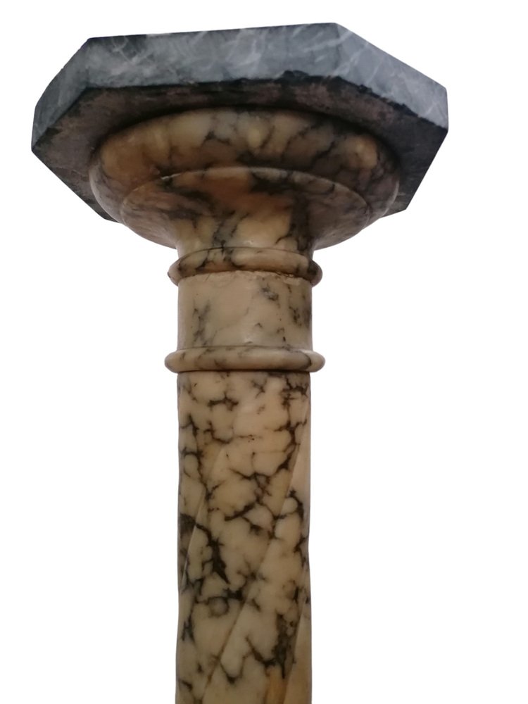 Octagonal Column in Mottled White Carrara Marble with Gray Veins, 1890s ...