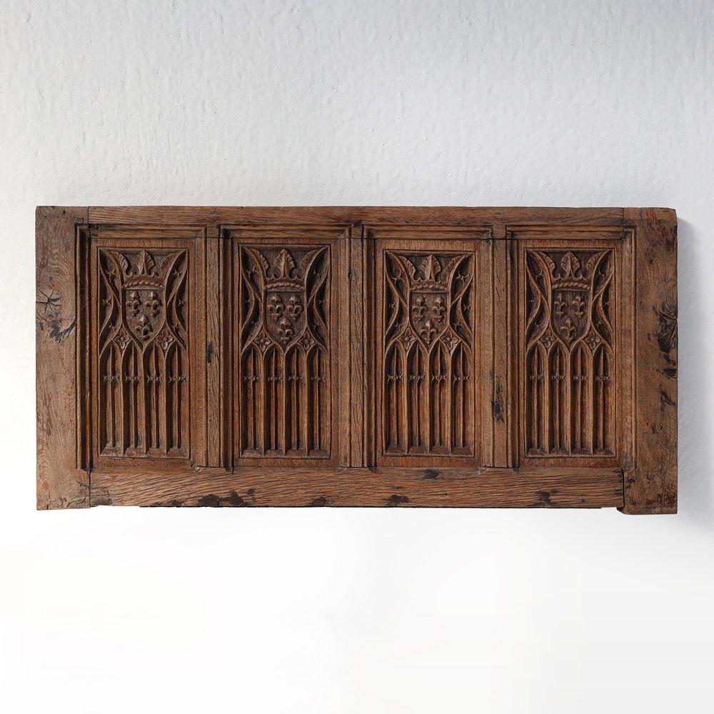 Neo-Gothic Flemish Hand-Carved Panel in Oak, 1850s for sale at Pamono