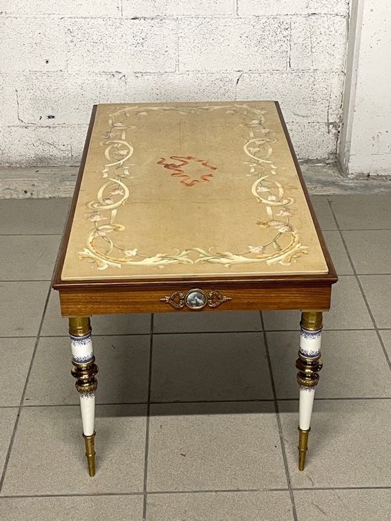 Vintage Coffee Table with Polished and Painted Travertine Top, 1950s ...