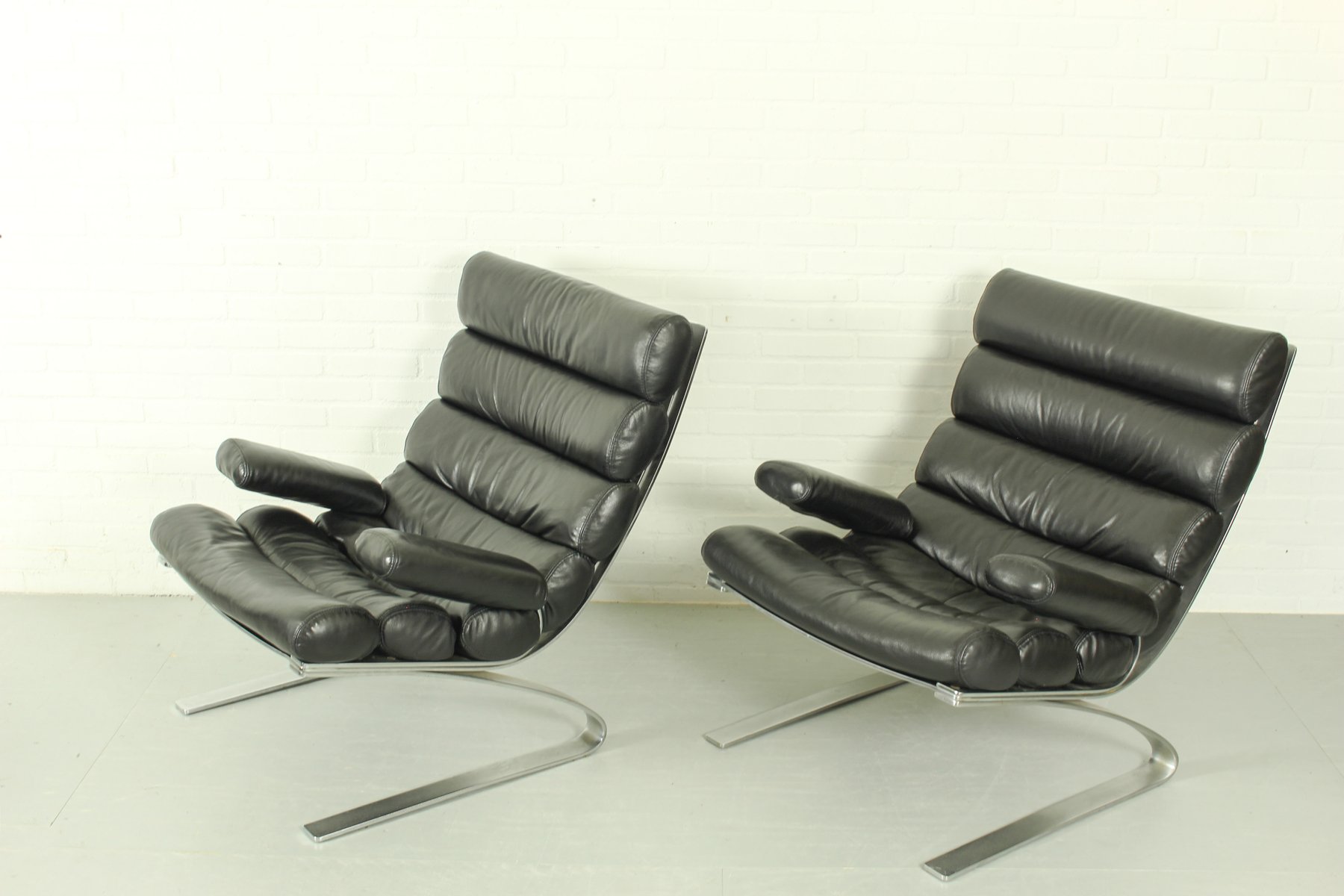Schwarzes Leder Sinus Sessel Set von Reinhold Adolf für Cor, 1970er bei ...