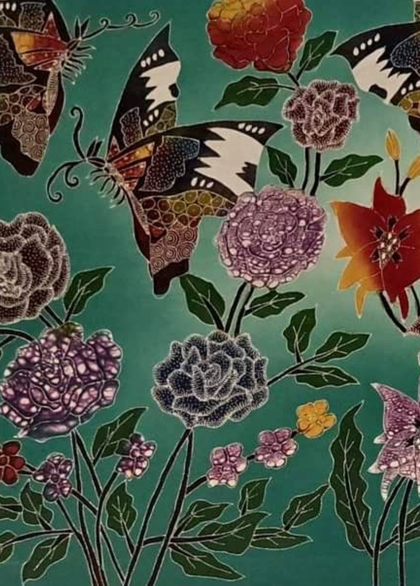 Large Batik Painting on Silk with Butterfly Motif, 1990s for sale at Pamono