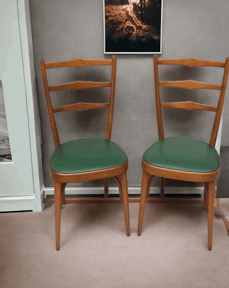 Set of High Back Imitation Leather Chairs, 1950s for sale at Pamono
