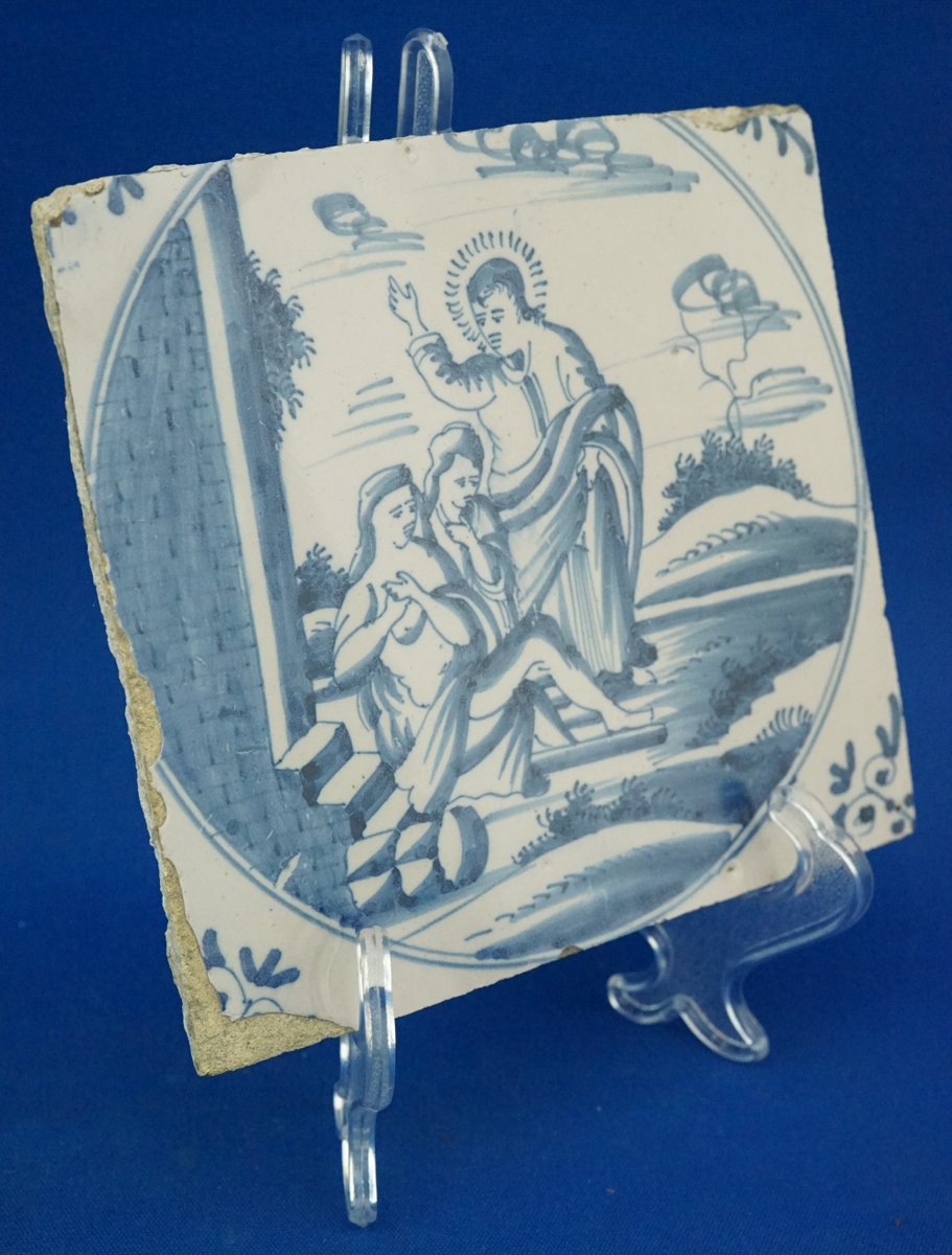 Antique Ceramic Tile from Blue Delft Factory, 1700s for sale at Pamono