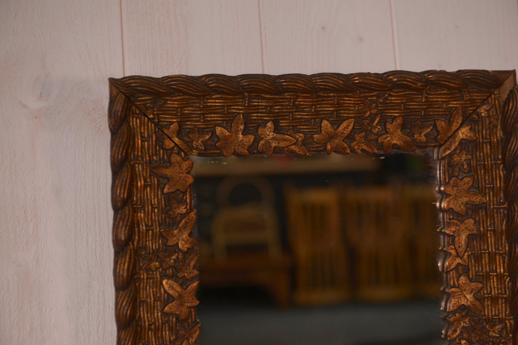 Small Carved Wooden Mirror with Weaving and Leaves Decor, 1960s for ...