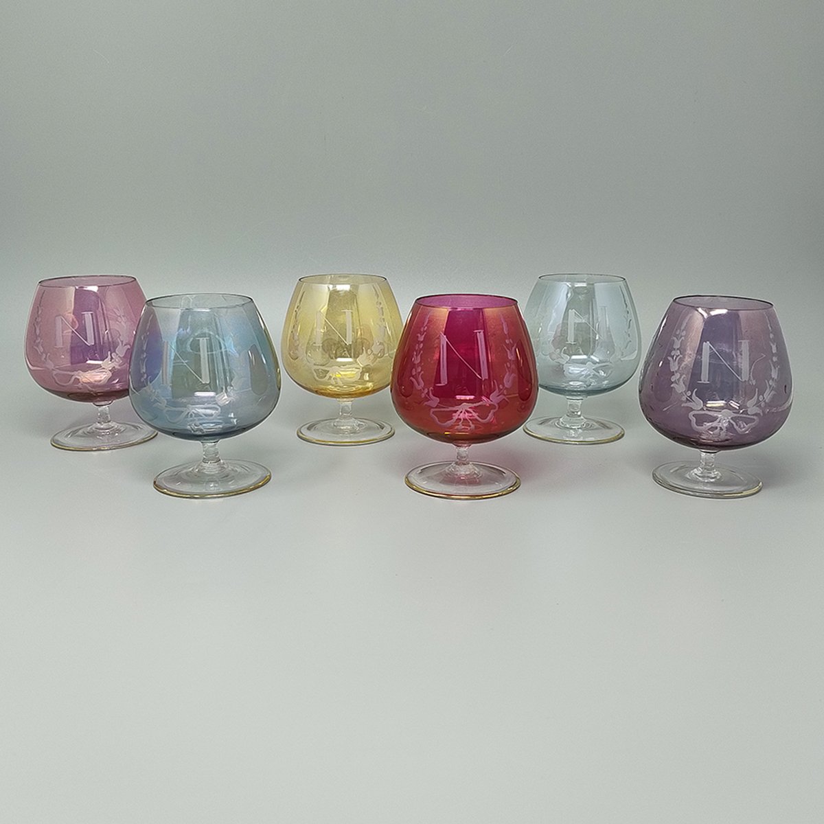 Italian Colored Glasses in Crystal, 1960s, Set of 6 for sale at Pamono