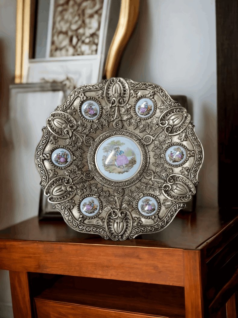 Bronze Plate with Ceramic Cameos, 1950s for sale at Pamono