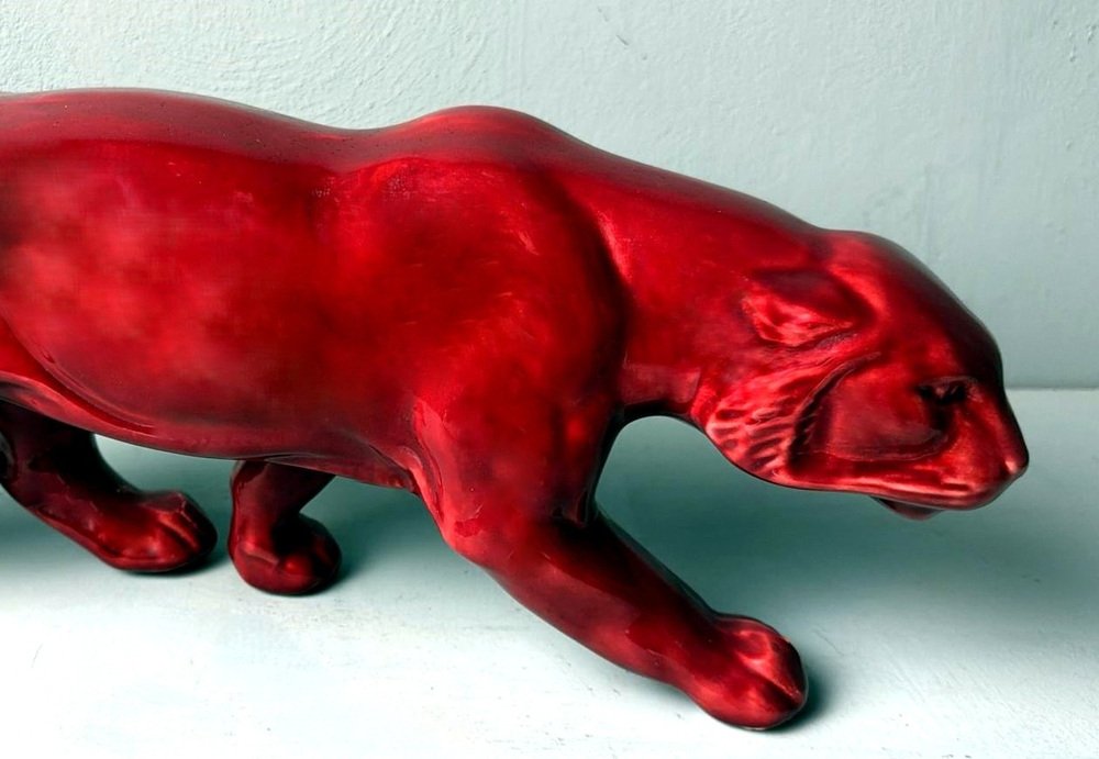 Art Deco Fremch Saint-Clément Panther in Glazed Red Ceramic, 1930s for ...