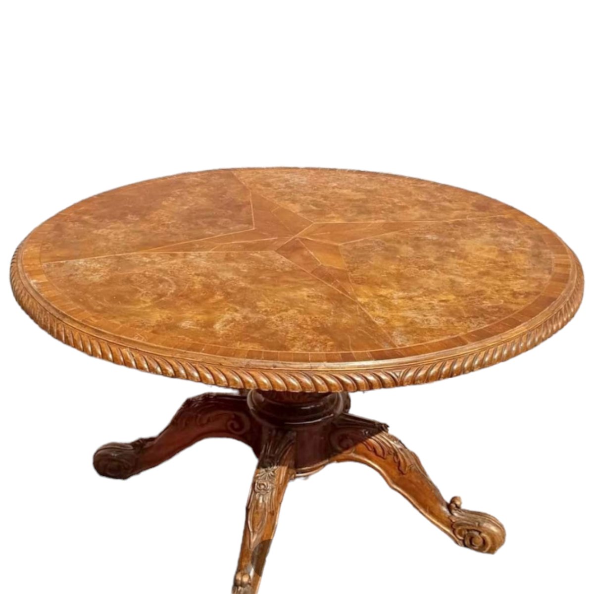 Round Table in Walnut Root with Inlaid Top, 1890s for sale at Pamono