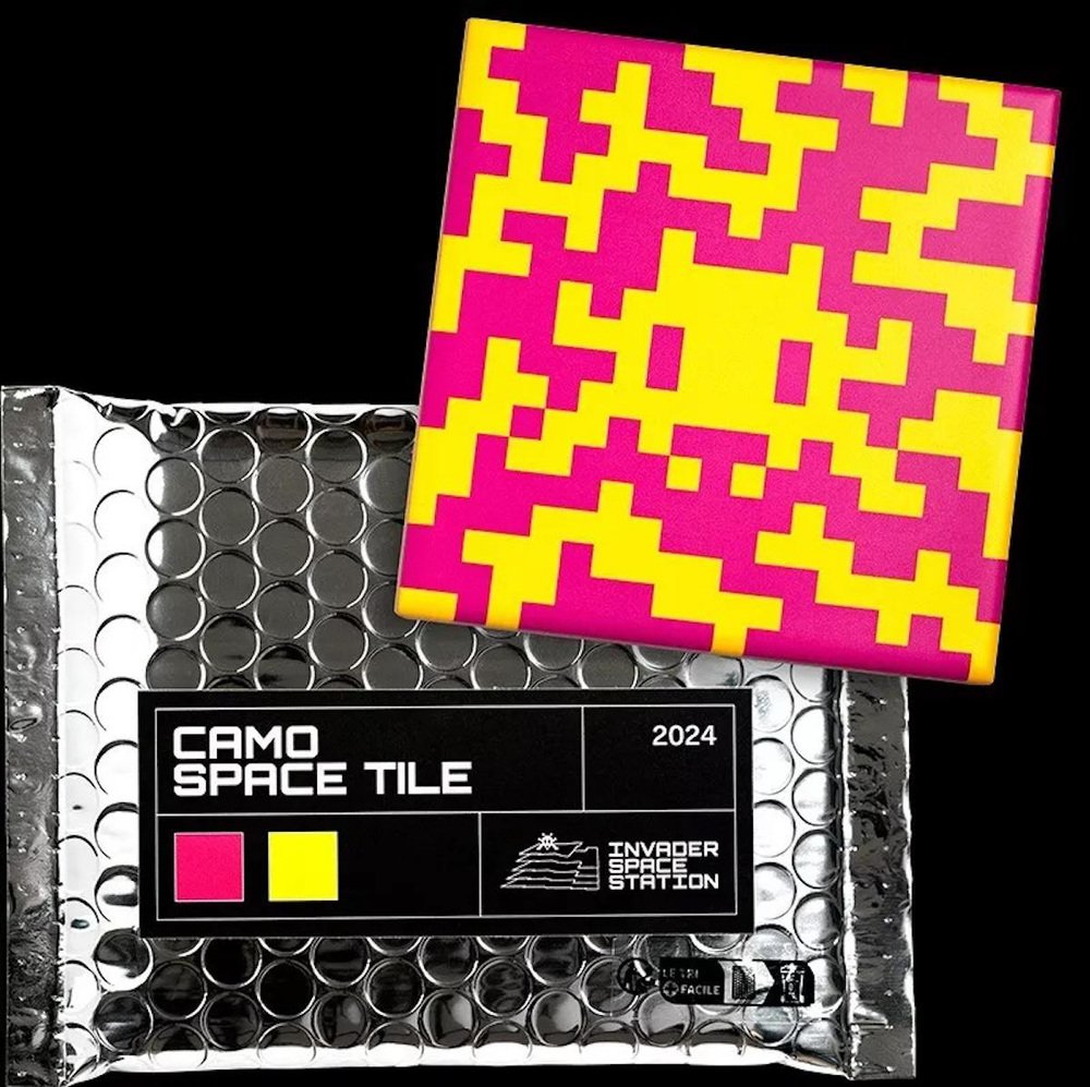 Invader Space Tile in Magenta-Yellow Ceramic Tile, 2024 for sale at Pamono