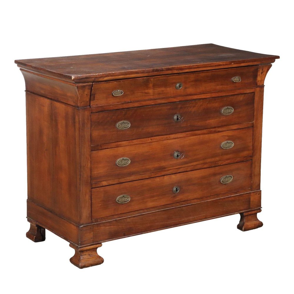 Antique Charles X Chest of 4 Drawers in Walnut, France, 19th Century ...